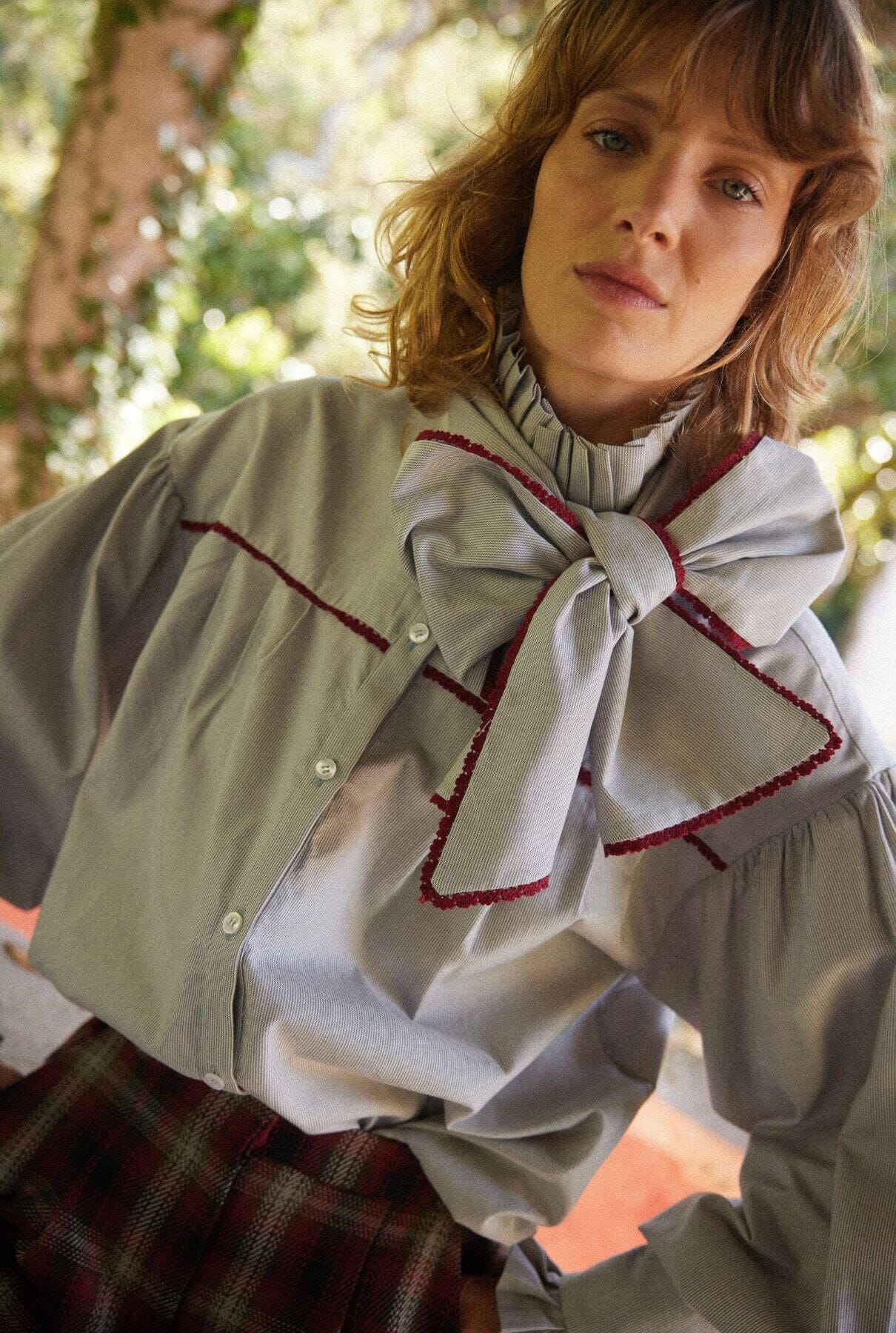 Grey Striped Ruffled Shirt – ES Fascinante